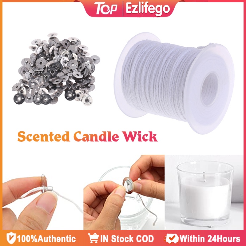200 FT Candle Wick Roll and 100 Pcs Metal Sustainer Tabs Wick Spool ...