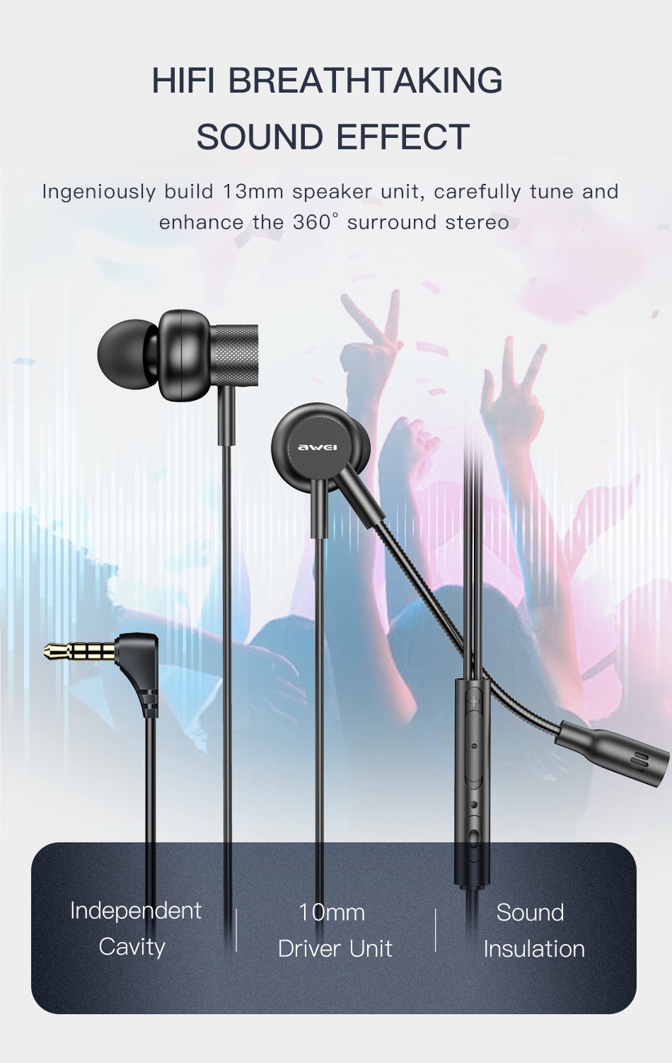 Awei Es-180i In-Ear Earbuds Gaming Earphones 3.5mm Plug With Mic ...