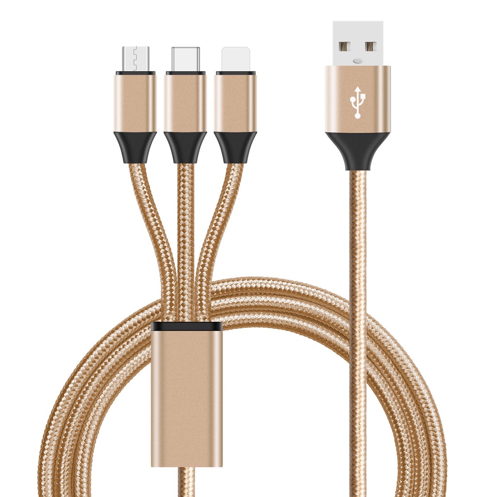 3 in 1 Fast Charging Nylon Braided Wire Cord Android Micro Type C IPH ...