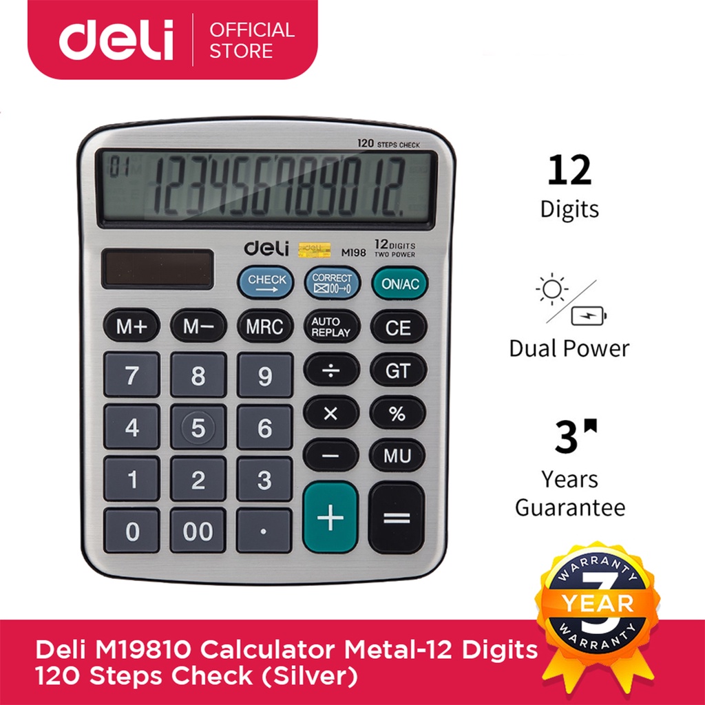 Deli M19810 Calculator Metal-12 digits, 120 steps check | Shopee ...