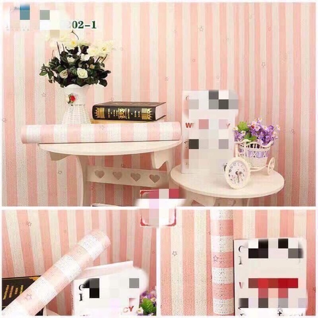 K18 cute peach stripe wallpaper waterproof sticker pvc wall | Shopee ...