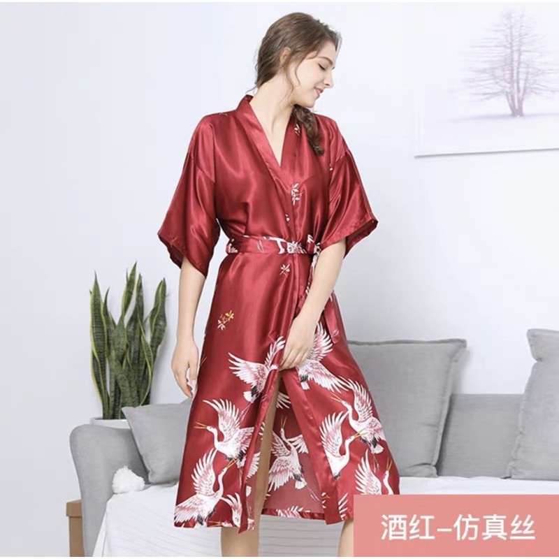 Crane crane simulation silk bridesmaid bride robe wedding robe | Shopee ...