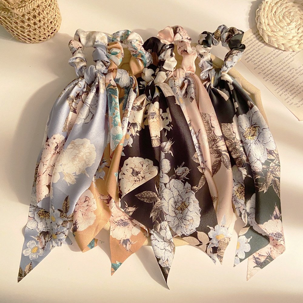 Hair Scarf Scrunchies Ribbon Floral Chiffon Scarfs Hair Ties Elastic ...