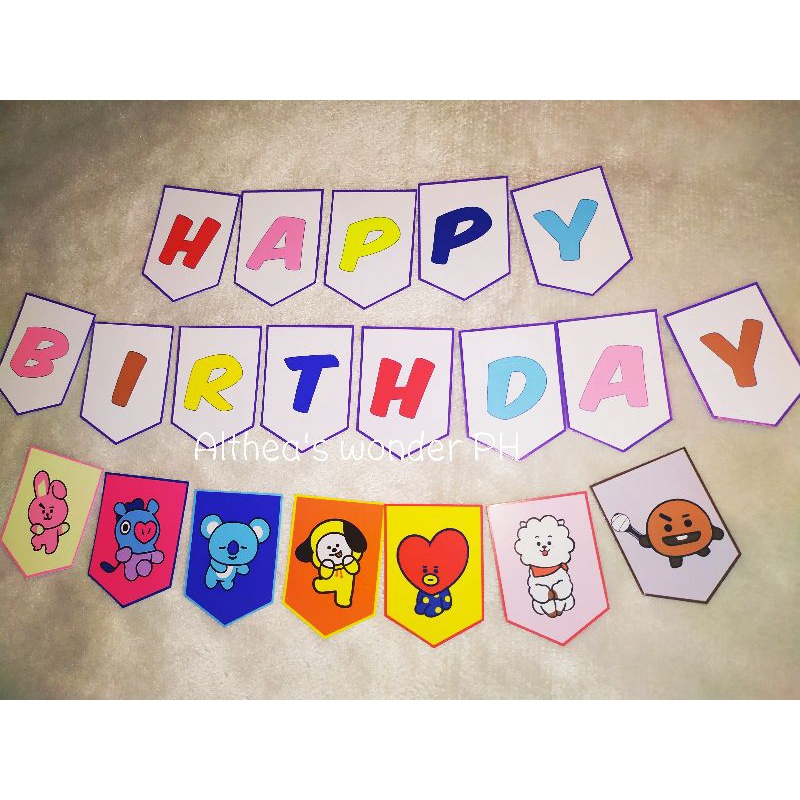 Party Banner Happy Birthday Banner BT21 Theme with 7 individual ...
