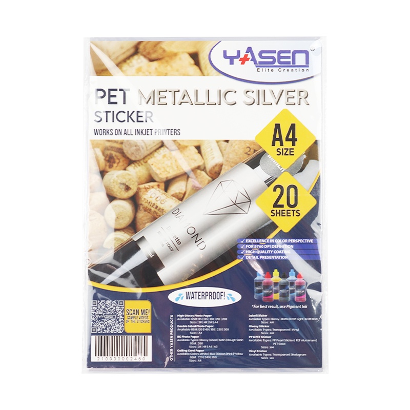 A4 PET Printable Label Sticker Yasen 180GSM Waterproof Photopaper Sticker 20 Sheets | Shopee ...