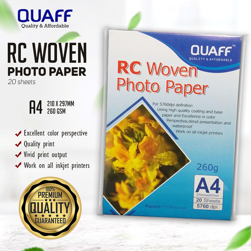 QUAFF RC Woven Inkjet Photo Paper No Back Print 260Gsm A4 3R 4R & 5R ...