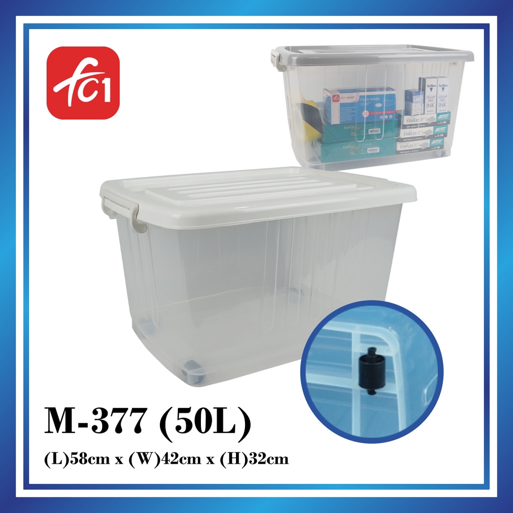 FC1 50L Multipurpose Storage Box Clear Plastic Container Box Wheels ...