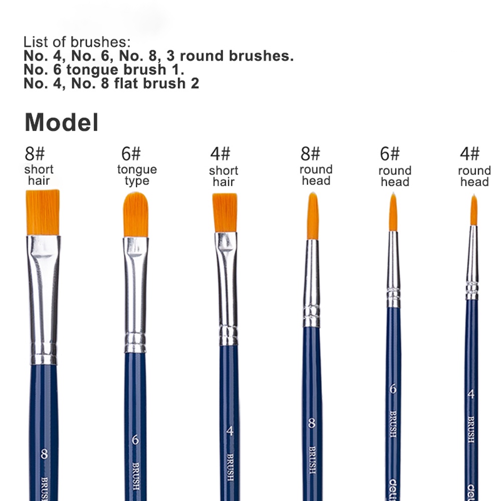 Deli 6PCS Paint Brush Set Drawing Acrylic Painting Brushes Art Supplies ...