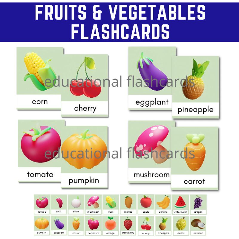 Fruits and Vegetables Flashcards, Educational Laminated Flashcards for ...