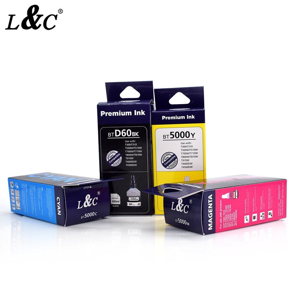 L&C 1Set Ink Set BT5000 D60 BK Dye Ink For Brother Printer DCP-T310 ...