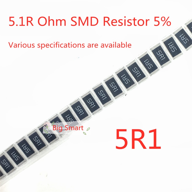 100pcs 5.1R Ohm Chip Resistor 5% Silkscreen: 5R1 0603 0805 1206 1210 ...