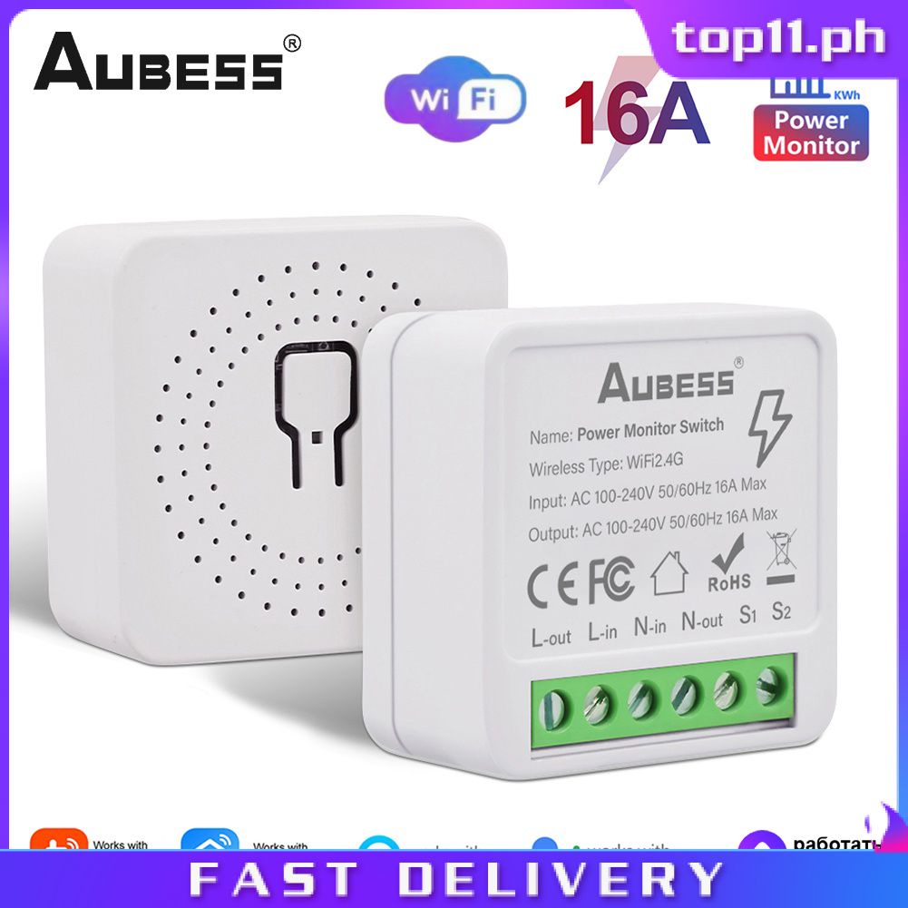 Aubess Tuya smart switch 16A mini wifi controle timer switches relay ...