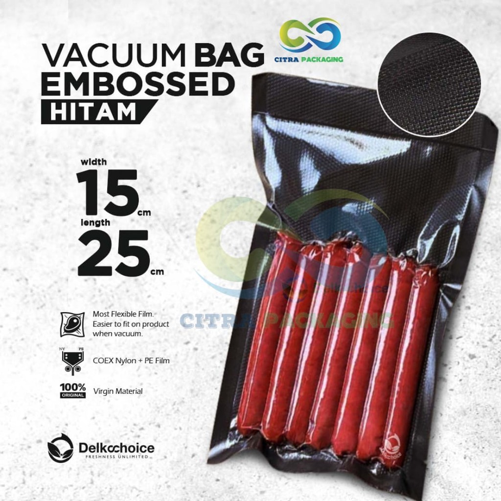 PLASTIC VACUUM BAG SEALER EMBOSS BLACK DELKOCHOICE 15CM X 25CM - UNIT ...