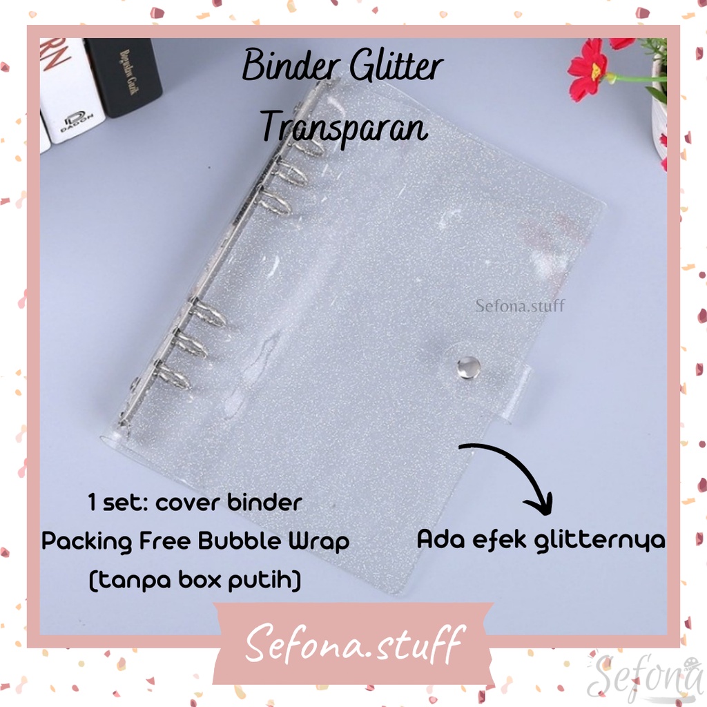 Transparent Glitter Cover Binder A5 A6 6-Ring Clear Glitter Transparent ...