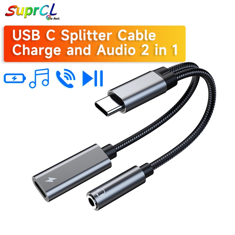 USB Type C Charge Audio Adapter 60W PD Fast charging separator splitter ...