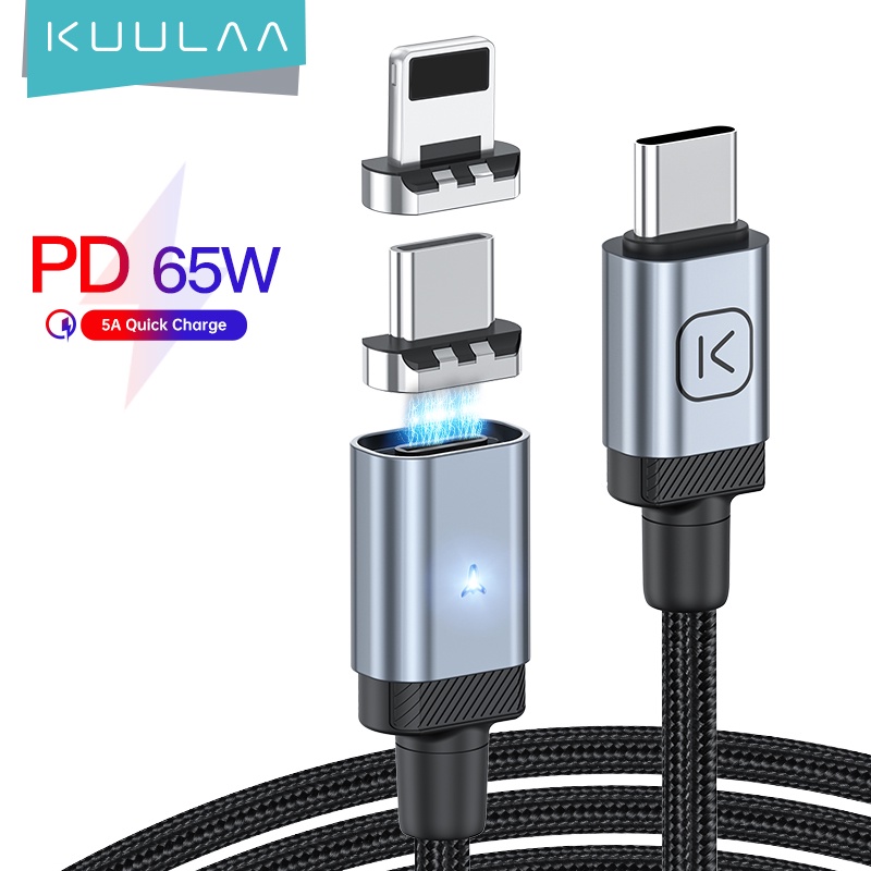 KUULAA 65W LED USB C Magnetic Type-C Data Cable 27W Type C to Lightning Fast Charging Cable PD ...