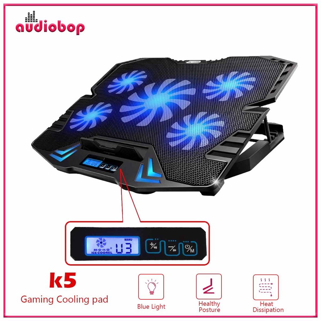 5 Fan Gaming Laptop Cooler Two USB Port Laptop Cooling Pad Notebook ...