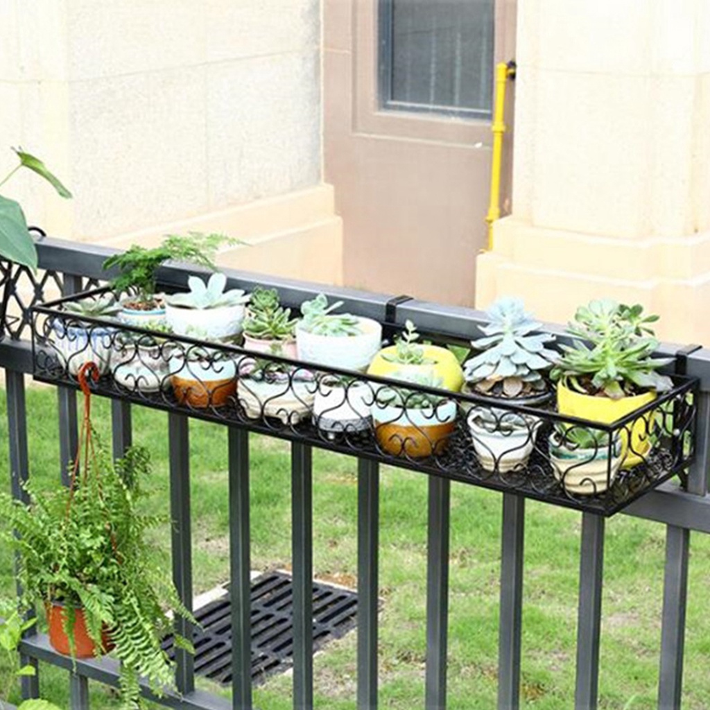 Balcony Flower Pot Railing Shelf Metal Hanging Flower Rack Pot Stand ...