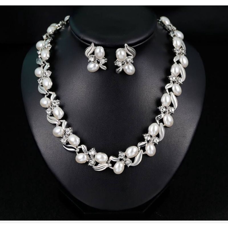 necklace pearl set with stone 2n1 wedding jewelry fashion necklace ...