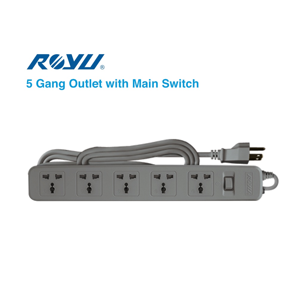 Royu 5 Gang Universal Outlet with Main Switch Gray Extension REDEC605/G ...