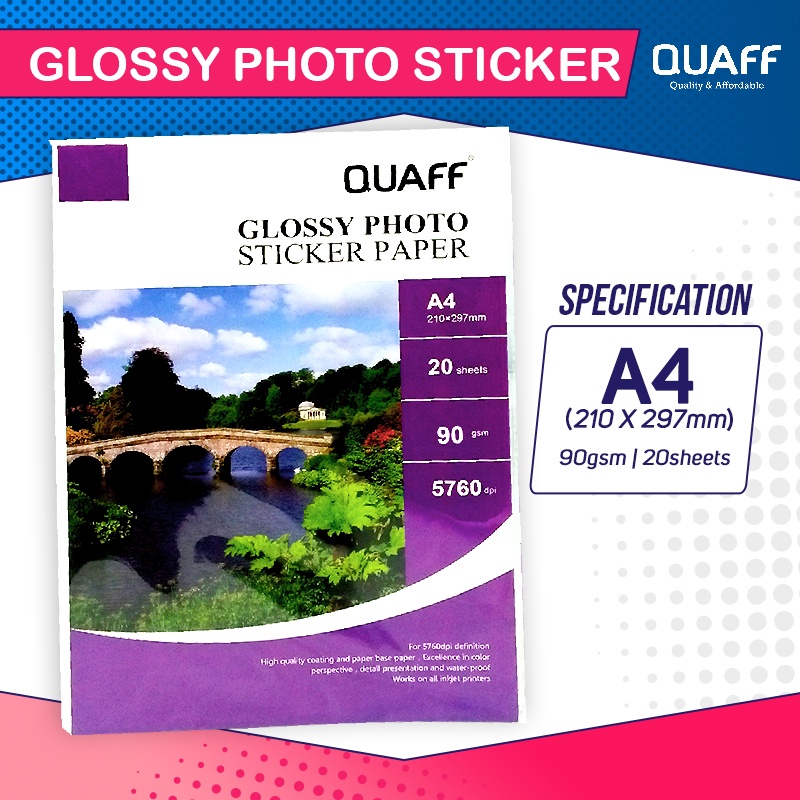 QUAFF Glossy Photo Sticker A4 Size 90gsm | 135gsm Inkjet Sticker ...