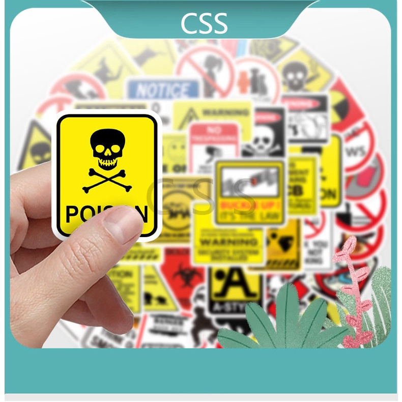 CSS. 50Pcs/Sheet Yellow Sign Waterproof Stickers Warning Sign Children ...