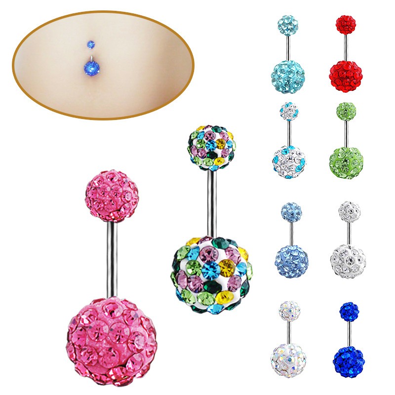 HW Pretty Crystal Rhinestone Ball Navel Belly Button Barbell Ring Body ...