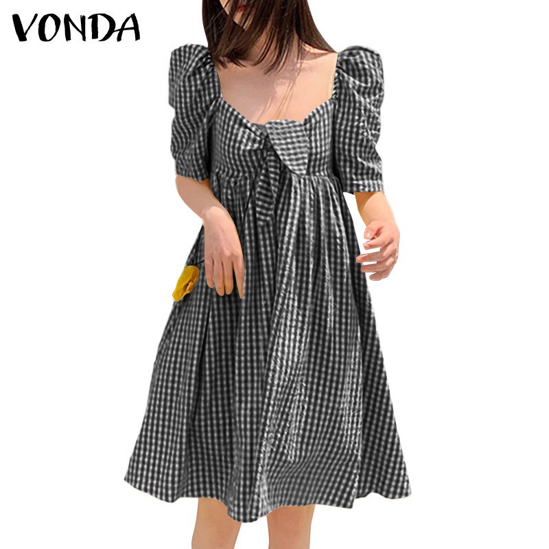 Vonda Women Korean Plaid Short Sleeve Square Collar Midi Dress | Shopee ... Vonda Women Korean Plaid Short Sleeve Square Collar Midi Dress | Shopee ...