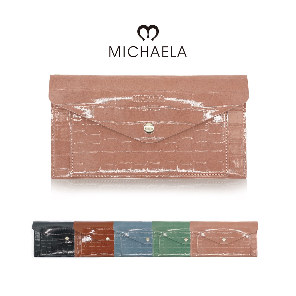 MICHAELA Crocodile Pattern Long Wallet for Women Glossy Embossed Purse with Card Holders ...