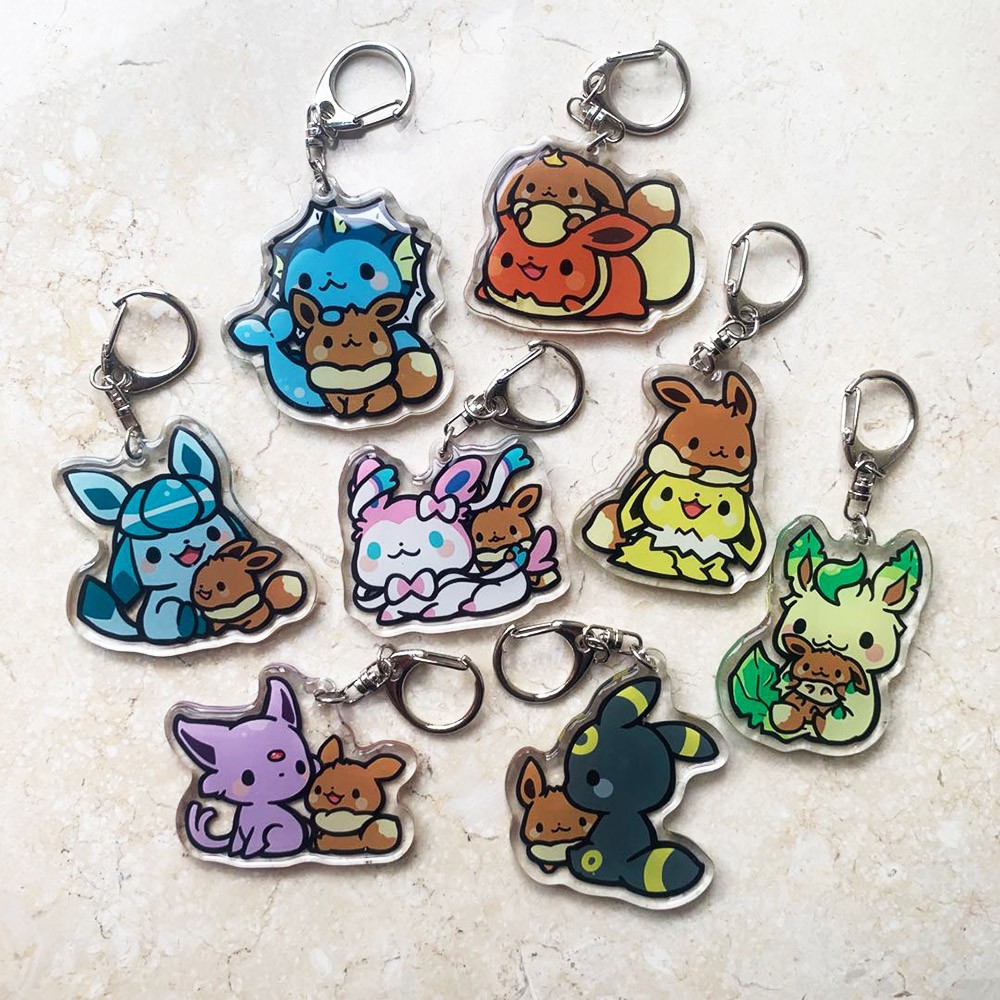 Pokemon Keychain Eevee Family Eeveelution Flareon Vaporeon Jolteon Espeon Umbreon Glaceon ...