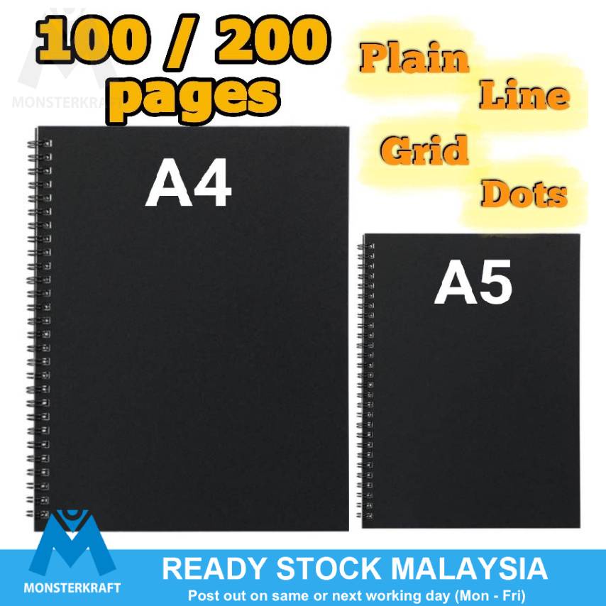 Notebook A4 A5 Sketch Book Spiral Wire O Planner Journal Black Notebook ...