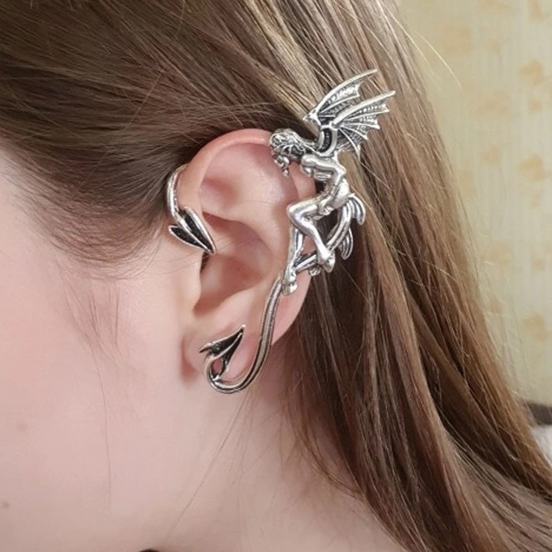 Punk Goth Fairy Ear Cuff Heart Dragon Snake Earring Dark Elf Ear Clip ...