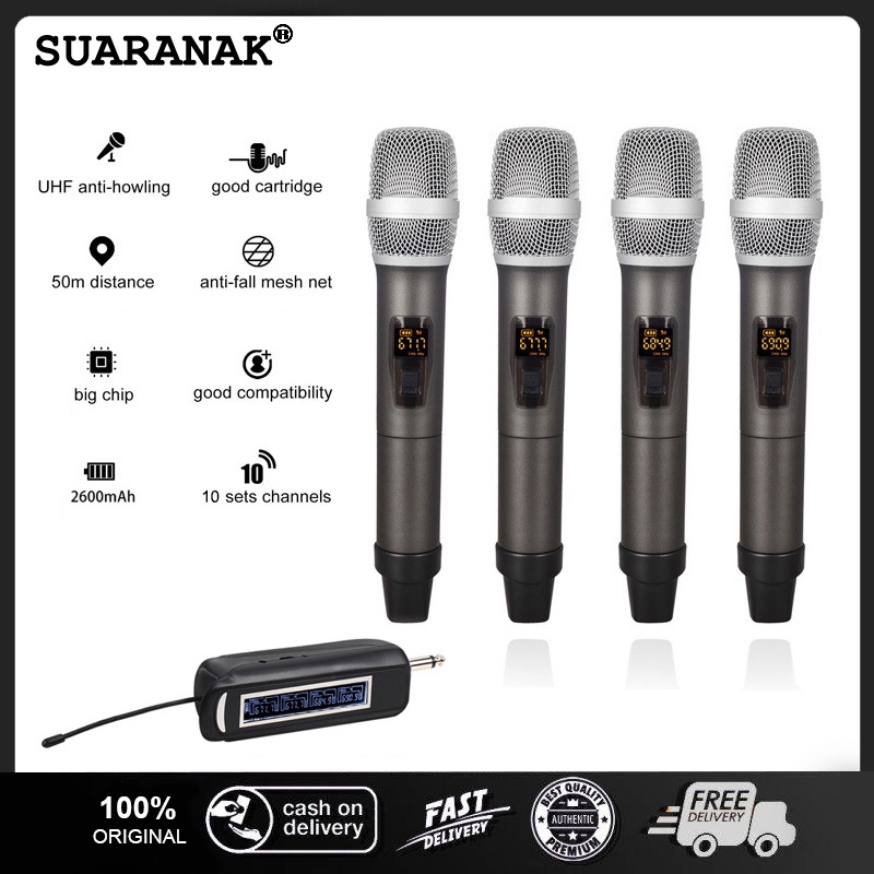 UHF Dynamic Wireless Microphone Rechargeable Receiver Handheld Metal ...