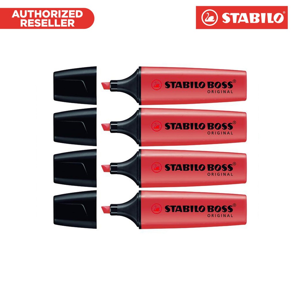 STABILO BOSS ORIGINAL Highlighter Pen and Text Marker - Red 4 pcs ...