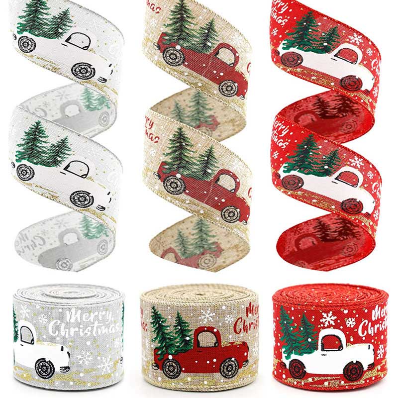 5M/Roll Christmas Ribbon Printed Burlap Ribbons For Gift Wrapping ...