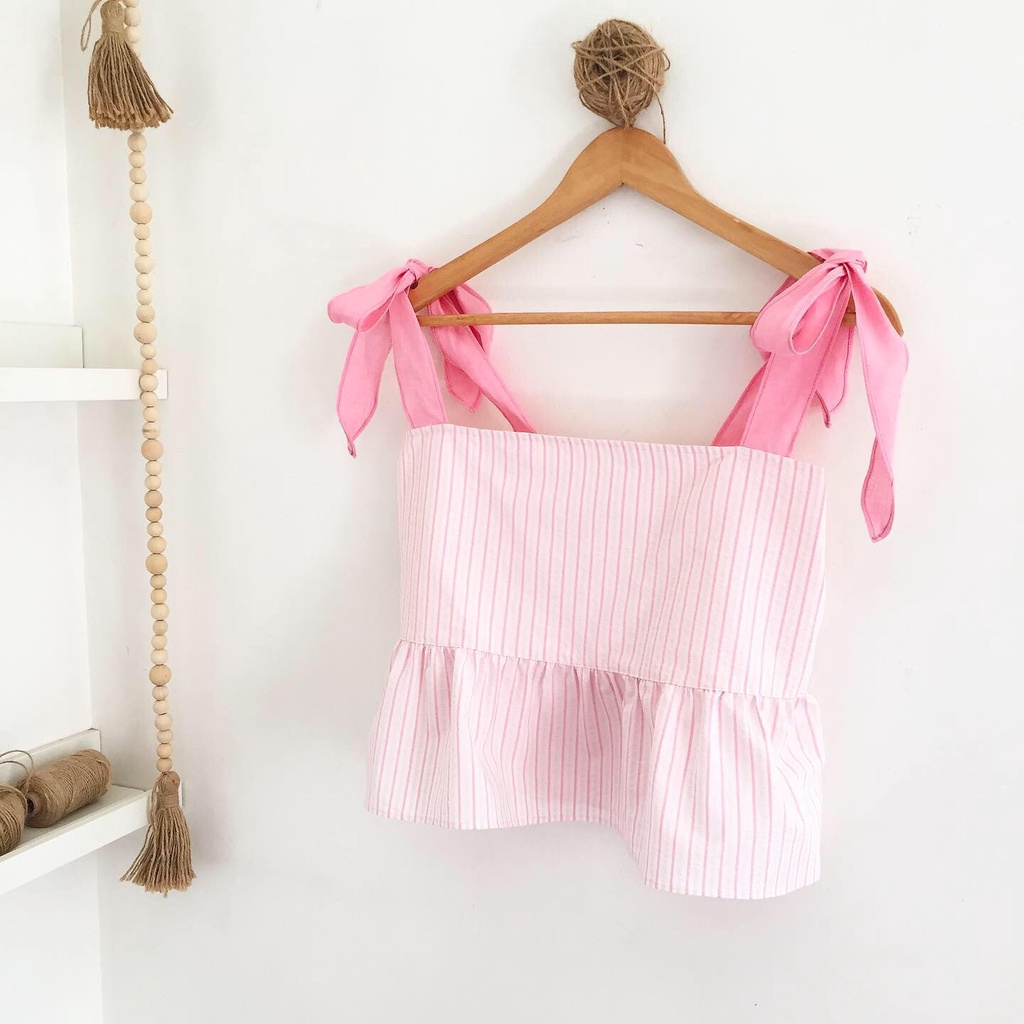 650/2 Wide Tie-Strap Crop Top in Pink Stripes | Shopee Philippines