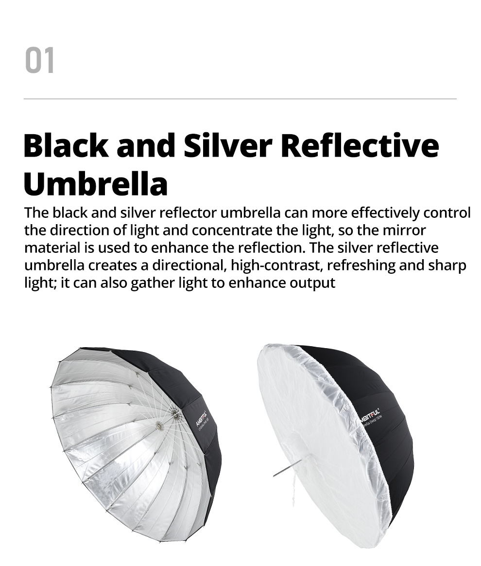 AMBITFUL 41 inch 105cm Deep Parabolic Black Silver White Reflective ...