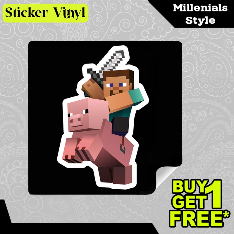 Minecraft Steve on Pig Cartoon Animation And Game Stickers Unique ...