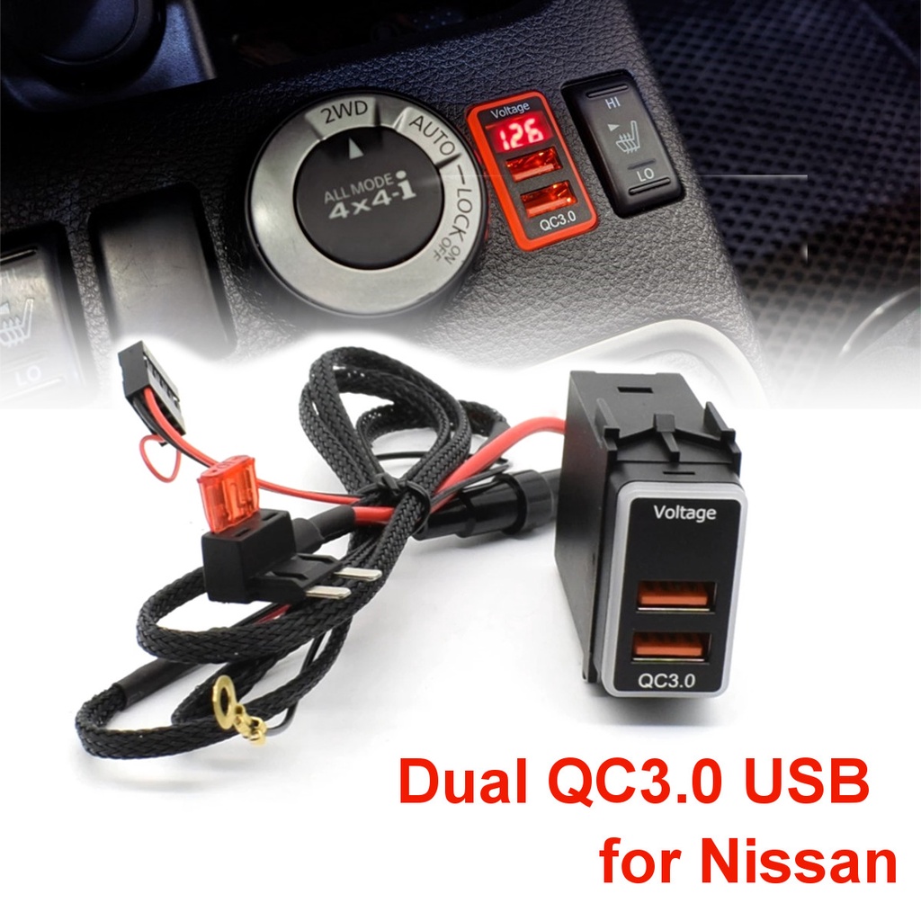 12V 24V Car Charge Socket With Cable Dual QC3.0 USB Adapter LED ...