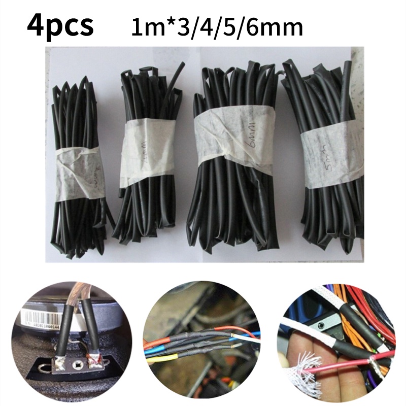 4pcs Black Heat Shrink Tubing Tubes Wire Cable Insulated Sleeving 3mm ...
