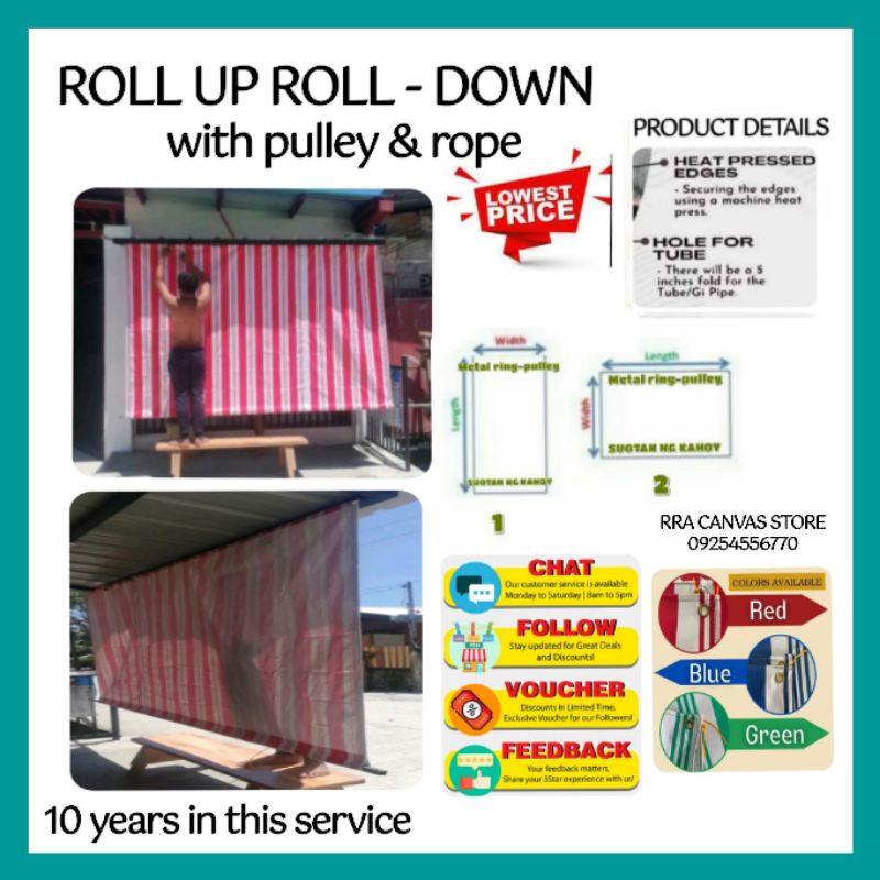 (5ft x 17ft ) ROLL UP WITH PULLEY AND ROPE TRAPAL LONA TARAPULIN ...