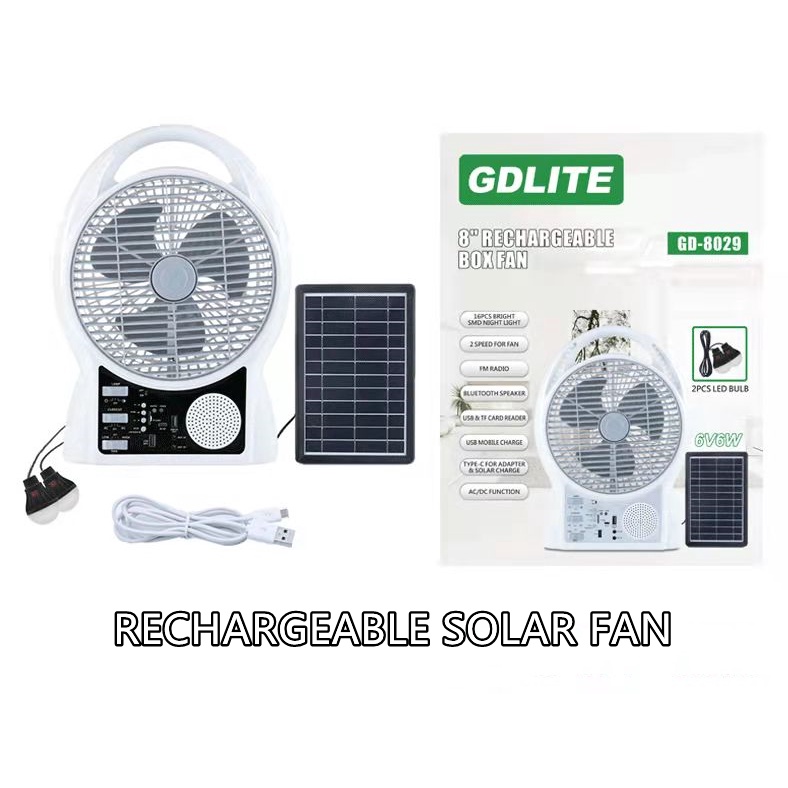 Solar Electric Fan with Charger and 2 Bulbs Direct 220v Solar Panel ...