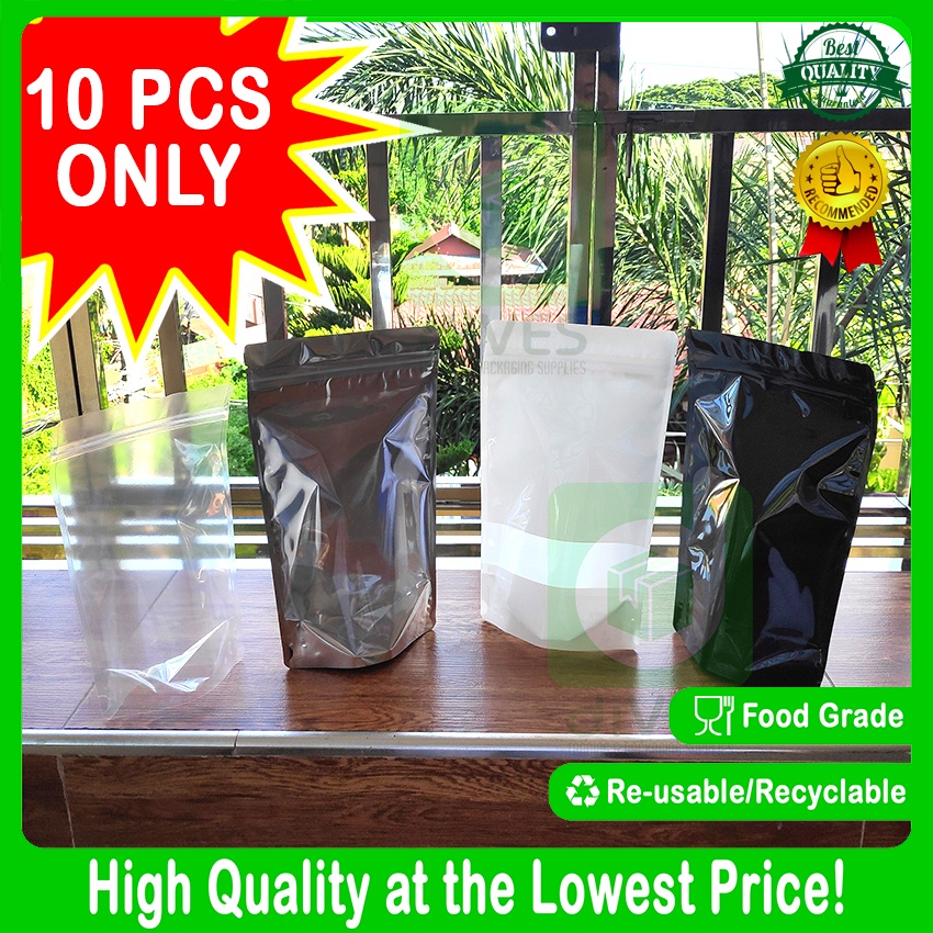 (10 PCS) Stand Up Resealable Food Grade Gusseted Plastic Pouch with ...