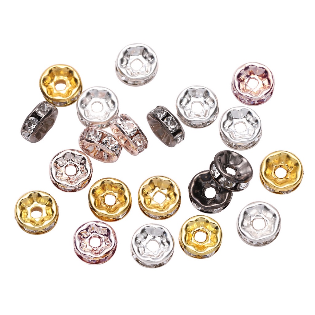 St.kunkka 50pcs/lot 4-10mm Gold Silver Color Rhinestone Rondelles Crystal Bead Loose Spacer ...