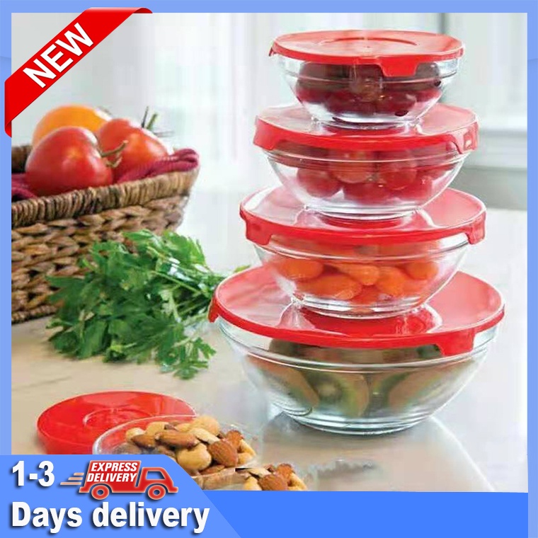 5 in 1 Colorful Storage Glass salad Bowl Set ( Ramdom Colors) | Shopee ...