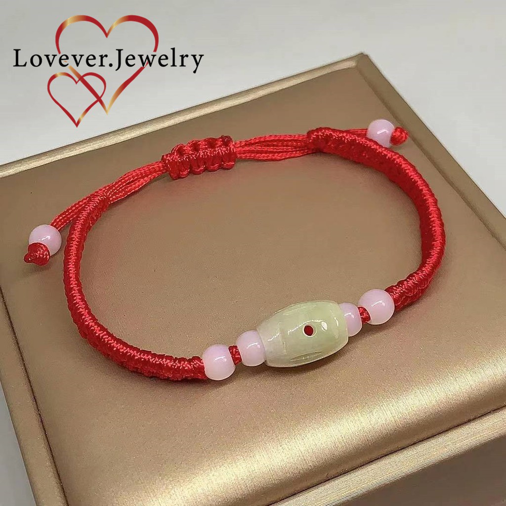 LOVEVER Jade Beads Red String Rope Bracelet Good Luck Lucky Success ...