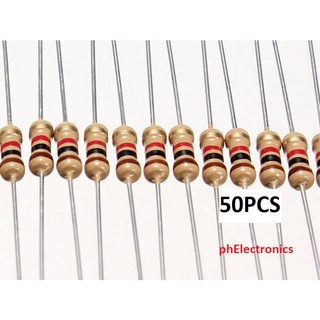 50pcs 1/4W Resistor carbon resistors 220 2.2k 22k 4.7k 47k 1k 10k 100k ...