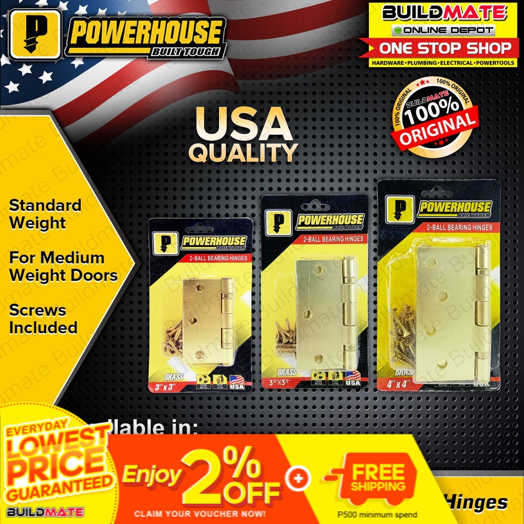 Buildmate x POWERHOUSE 2-Ball Bearing Hinges Brass 3x3" | 3 1/2" | 4"X4 ...