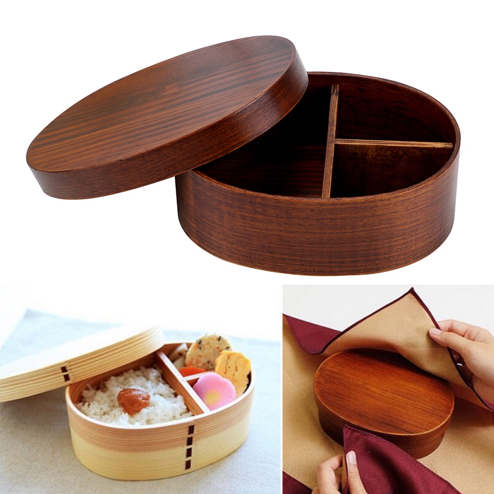 1 Layer 3 Grids Food Container Portable Picnic Bento Boxes Wood Lunch ...