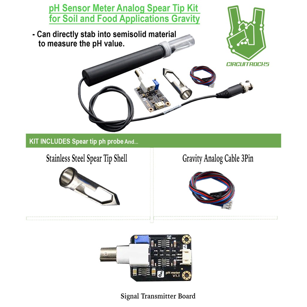 Circuitrocks Ph Sensor Meter Analog Spear Tip Kit For Soil And Food ...